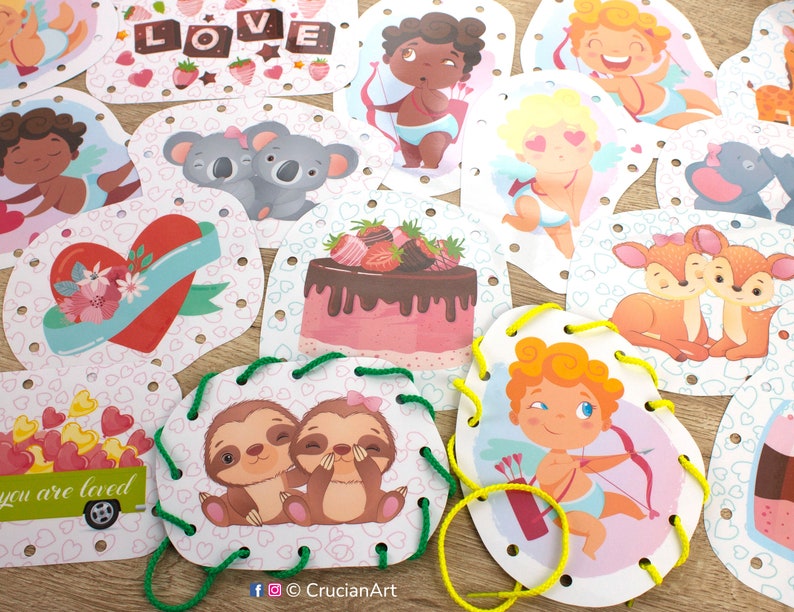 VALENTINE'S DAY Lacing Cards. Printable Fine Motor Skill Tying Toy for ...