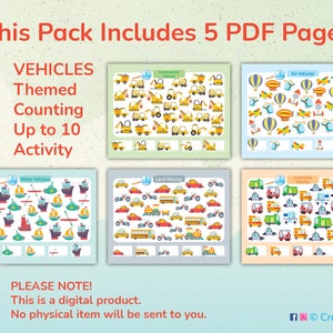 Vehicles Count to 10 Printable Activity. Land, Water, Air, Construction ...