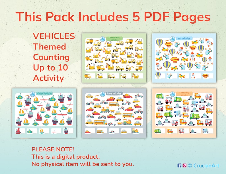 Vehicles Count to 10 Printable Activity. Land Water Air - Etsy
