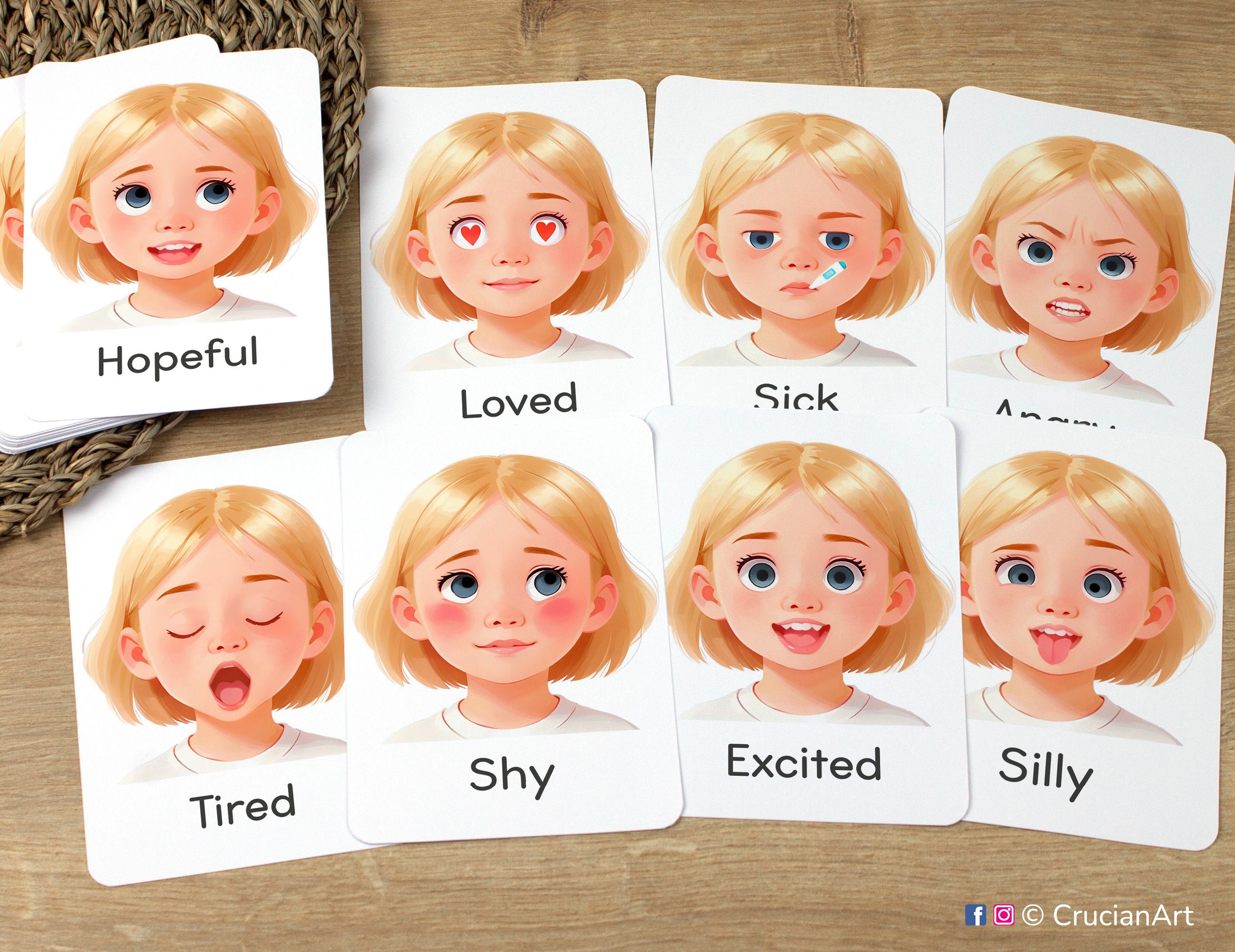 Emotion Flash Cards. Printable Girly Flashcards: Explore Feelings ...