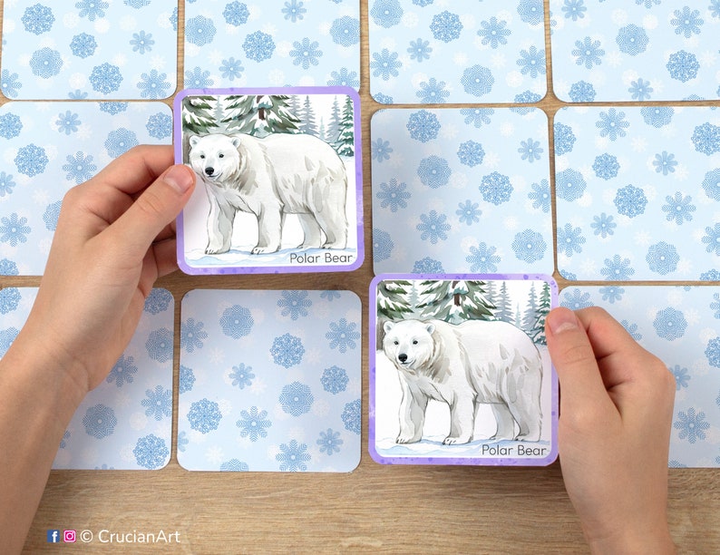 Polar Animals Memory Game: Printable Toddler Preschool Kindergarten ...