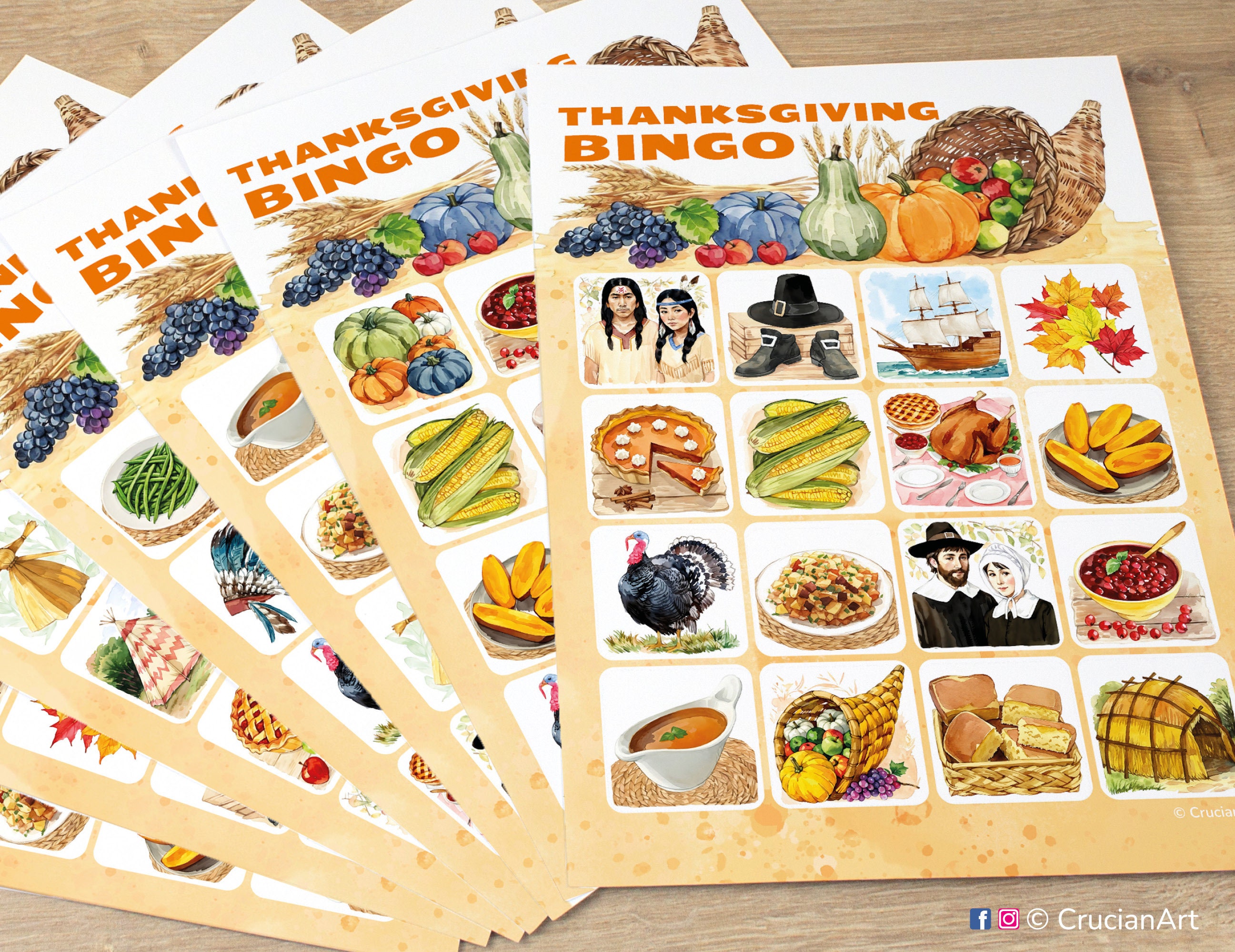 Thanksgiving Day Bingo Game: Printable Preschool, Kindergarten, Toddler ...