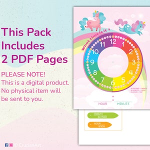Unicorn Printable Clock for Girl. Telling Time Girly Educational ...