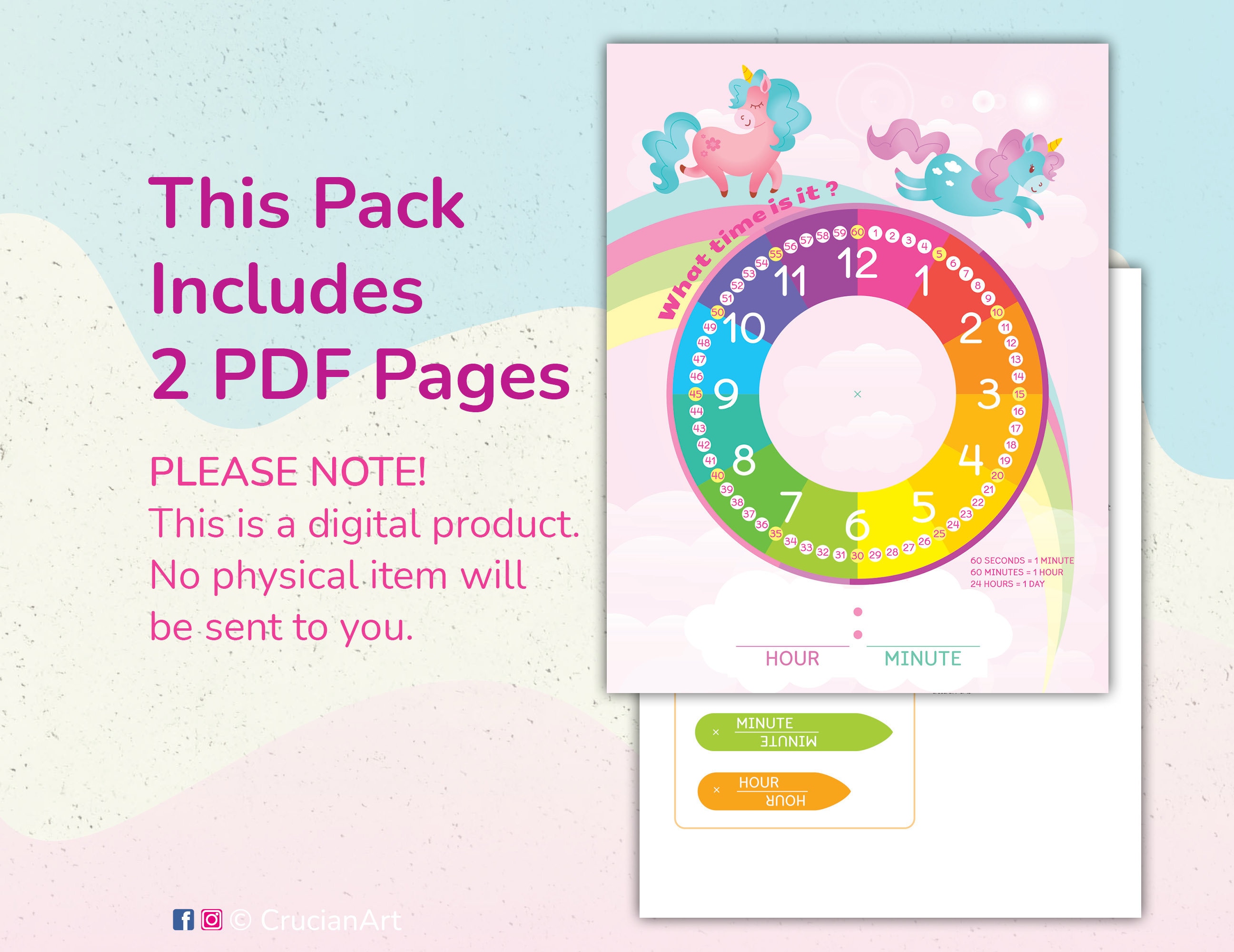 Unicorn Printable Clock for Girl. Telling Time Girly - Etsy