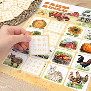 Farm Themed Bingo Game: Printable Preschool, Kindergarten, Toddler ...