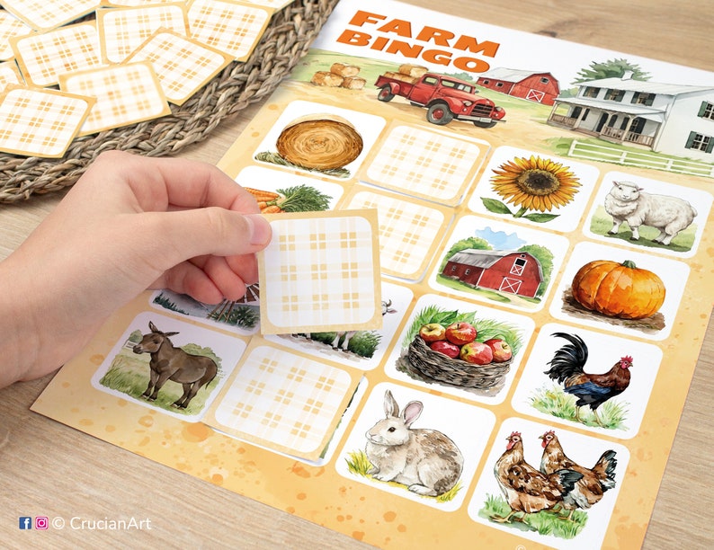 Farm Themed Bingo Game: Printable Preschool, Kindergarten, Toddler ...