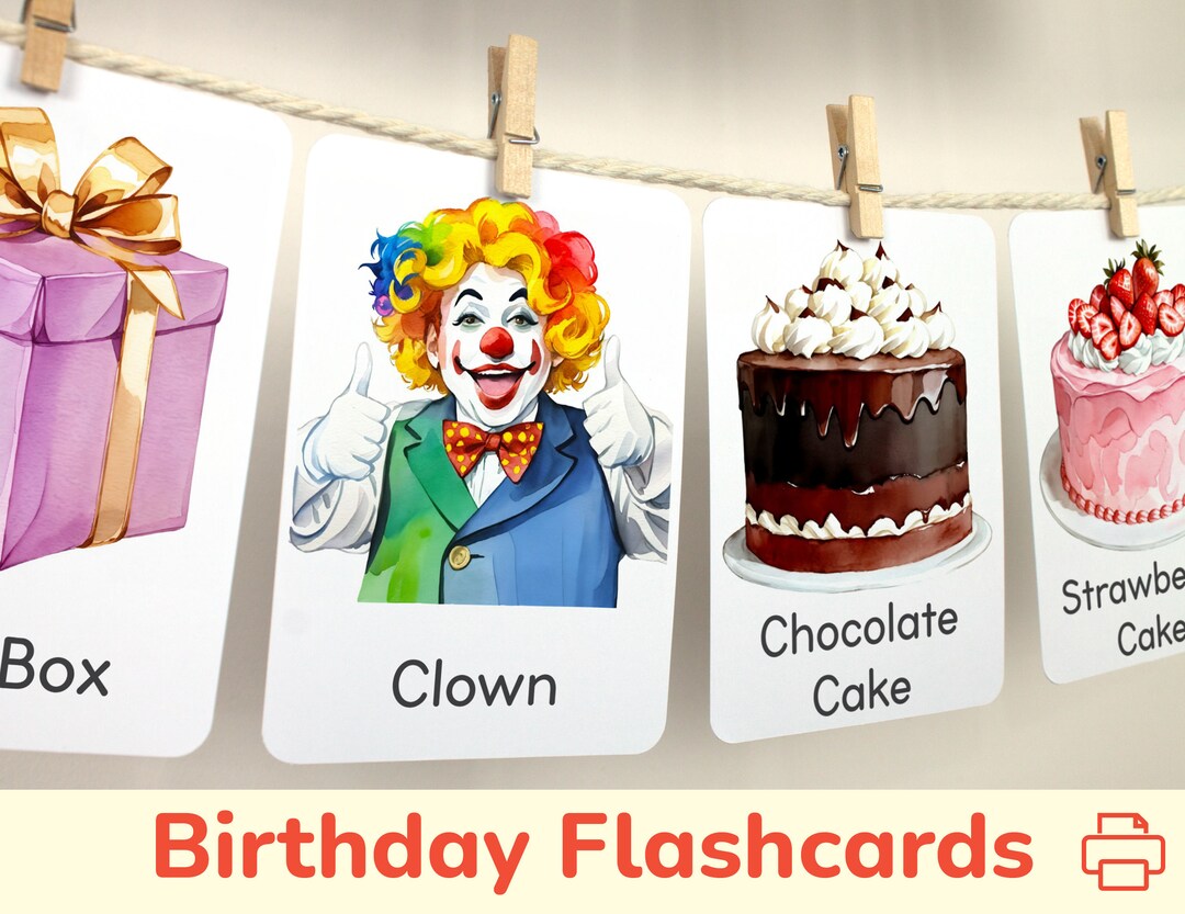 Birthday Party Flashcards: Printable Visual Cards, Toddler Preschool ...