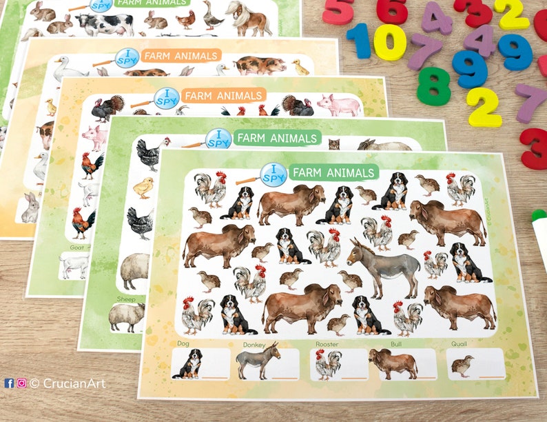 Farm Animals I Spy Counting Activity. Preschool Learning Worksheets ...