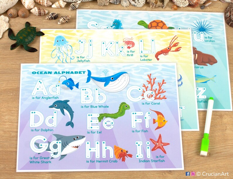 Ocean Alphabet Tracing Activity. Printable Uppercase and - Etsy