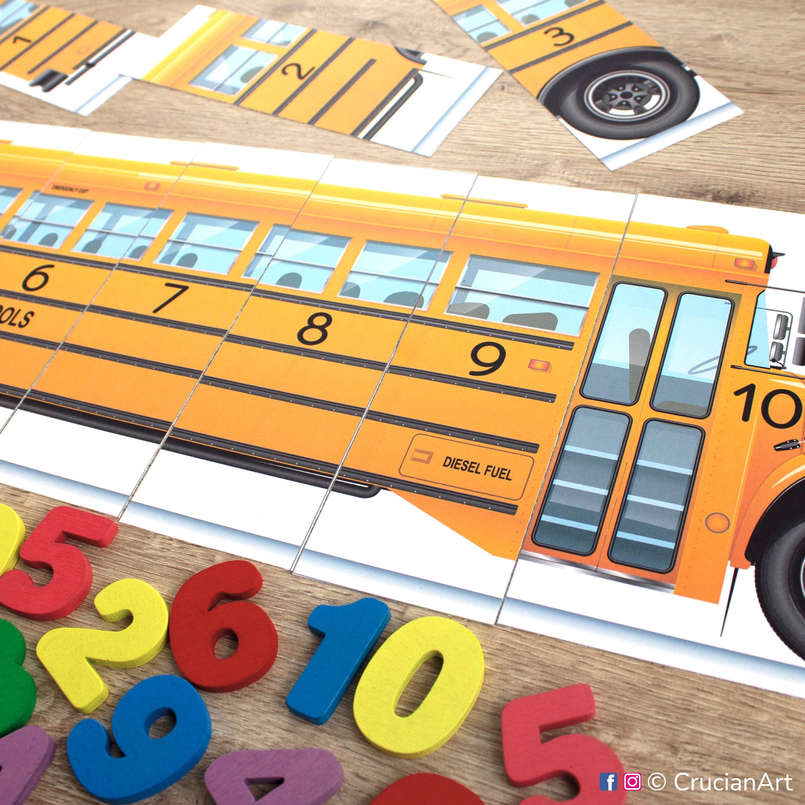 SCHOOL BUS Number Sequence Puzzle. Sequencing 1-10, 11-20 Printable ...