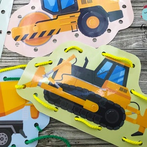 Construction Lacing Cards. Printable Fine Motor Skills Activity for ...