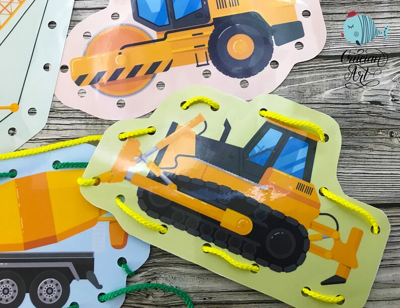Construction Lacing Cards. Printable Fine Motor Skills - Etsy