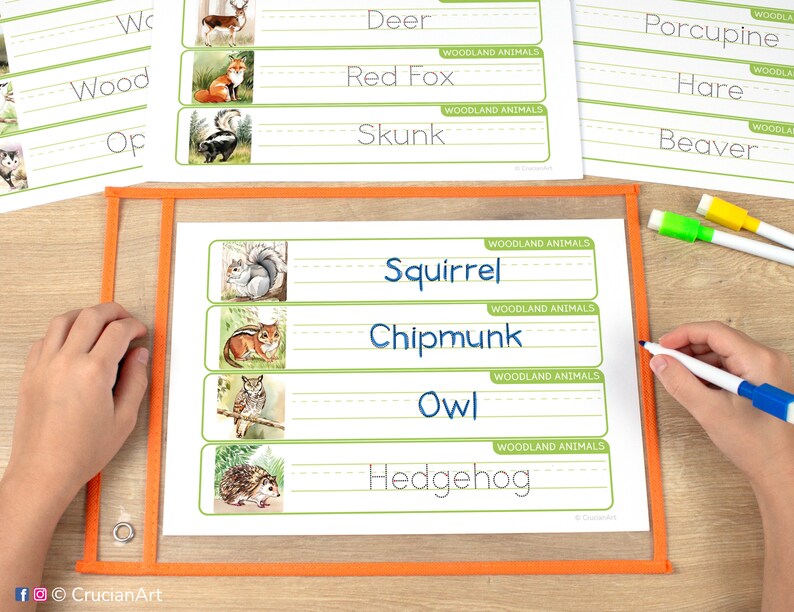 Woodland Animals Handwriting Worksheets: Printable Vocabulary Activity ...