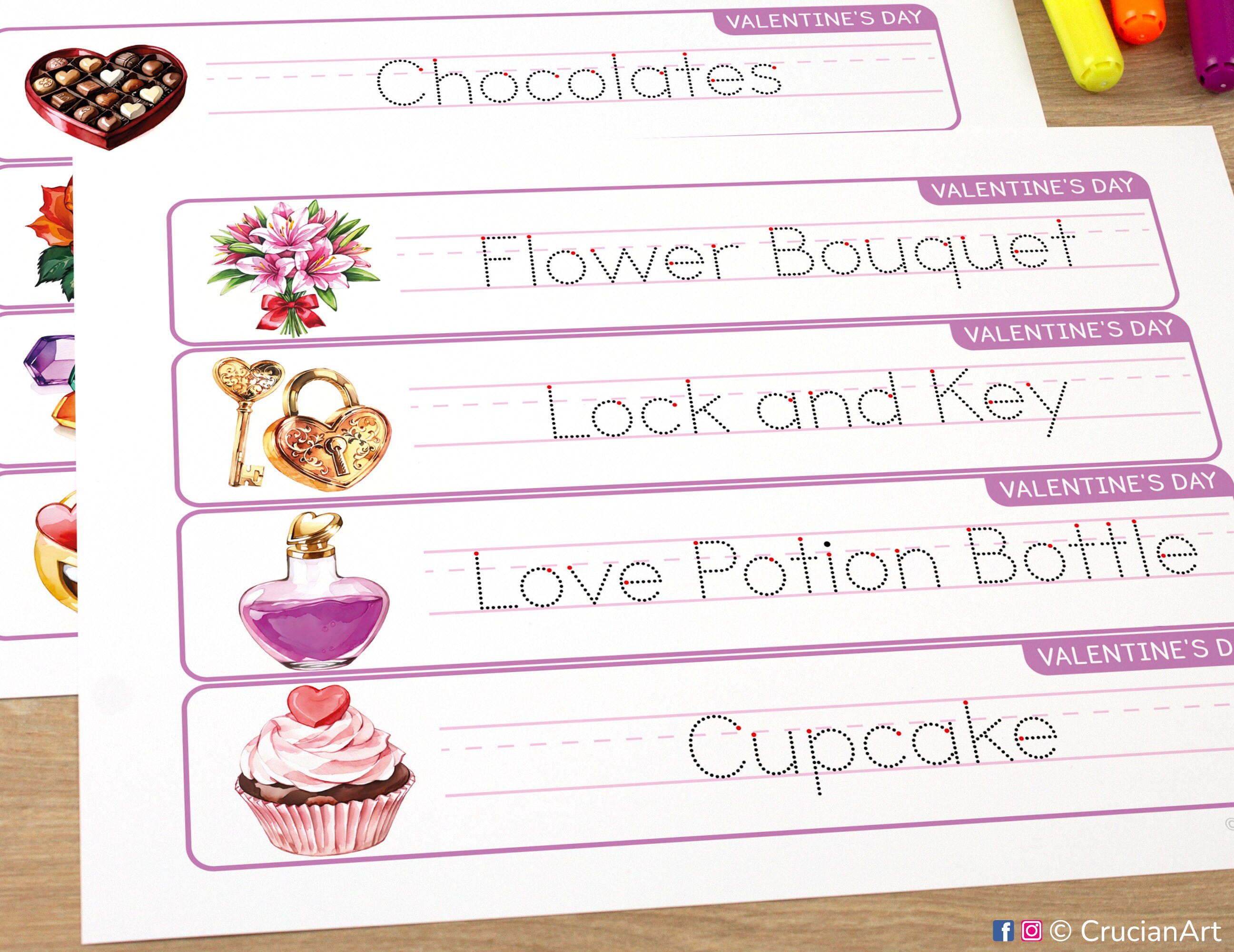 Valentine's Day Handwriting Worksheets: Vocabulary Activity Printable ...