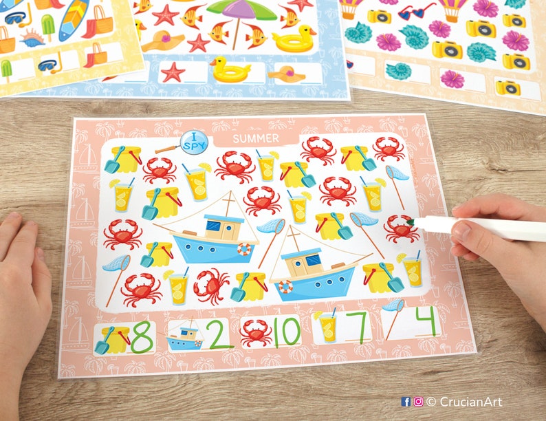 Summer I Spy Counting Activity. Preschool Count to 10 Worksheets ...
