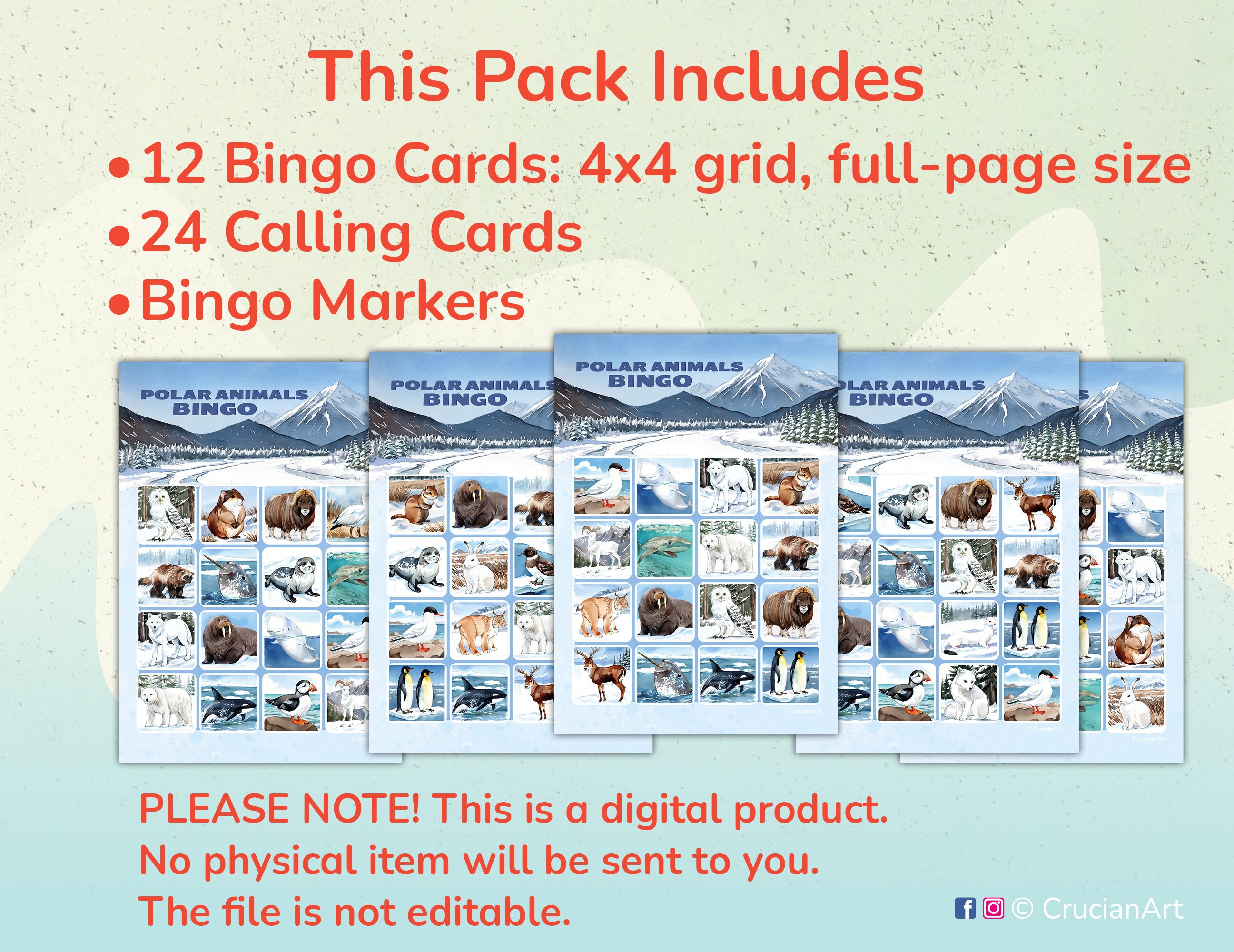 Polar Animals Bingo Game: Printable Preschool, Kindergarten, Toddler ...