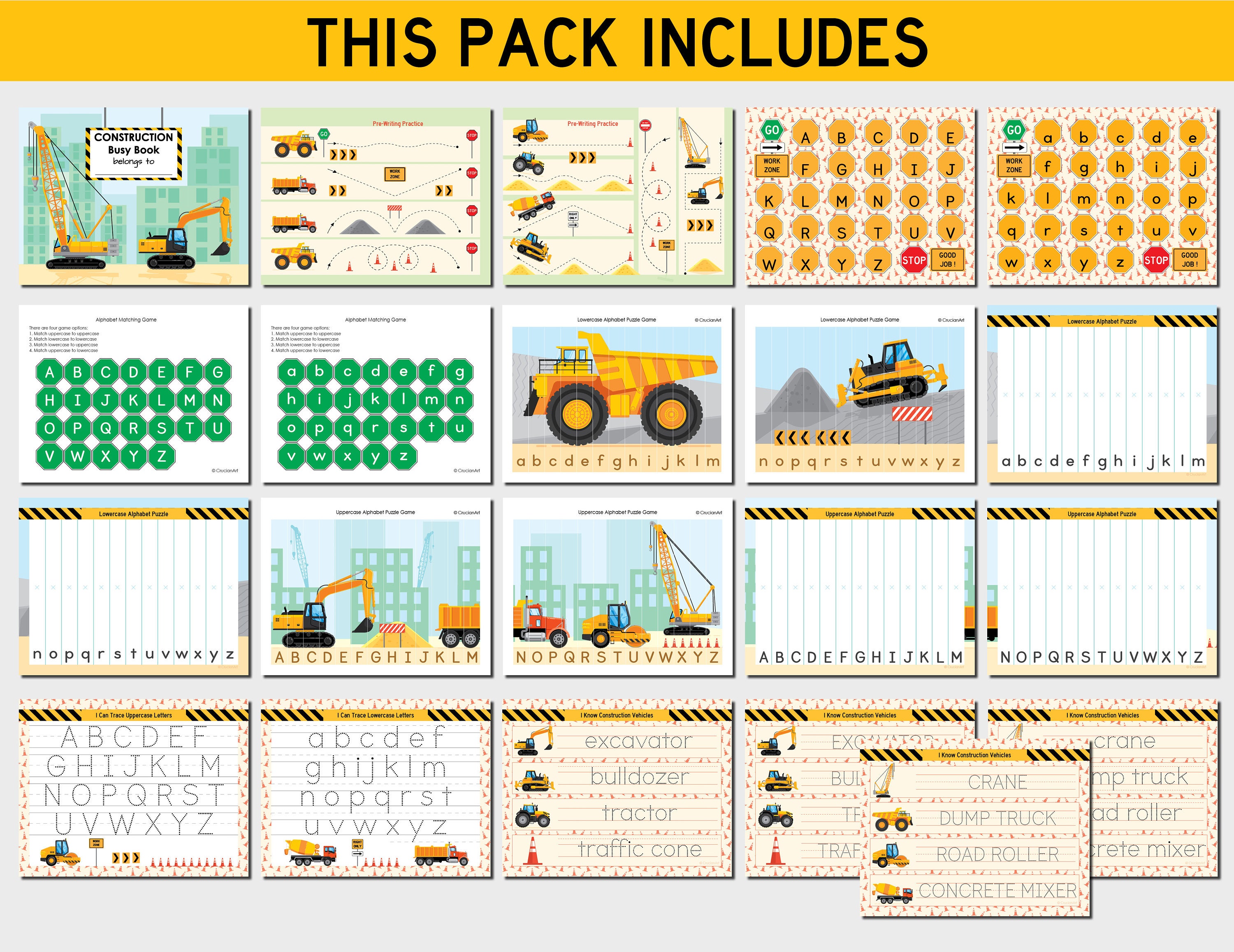 Construction Trucks Alphabet Busy Book. Printable Vehicles Abcs ...