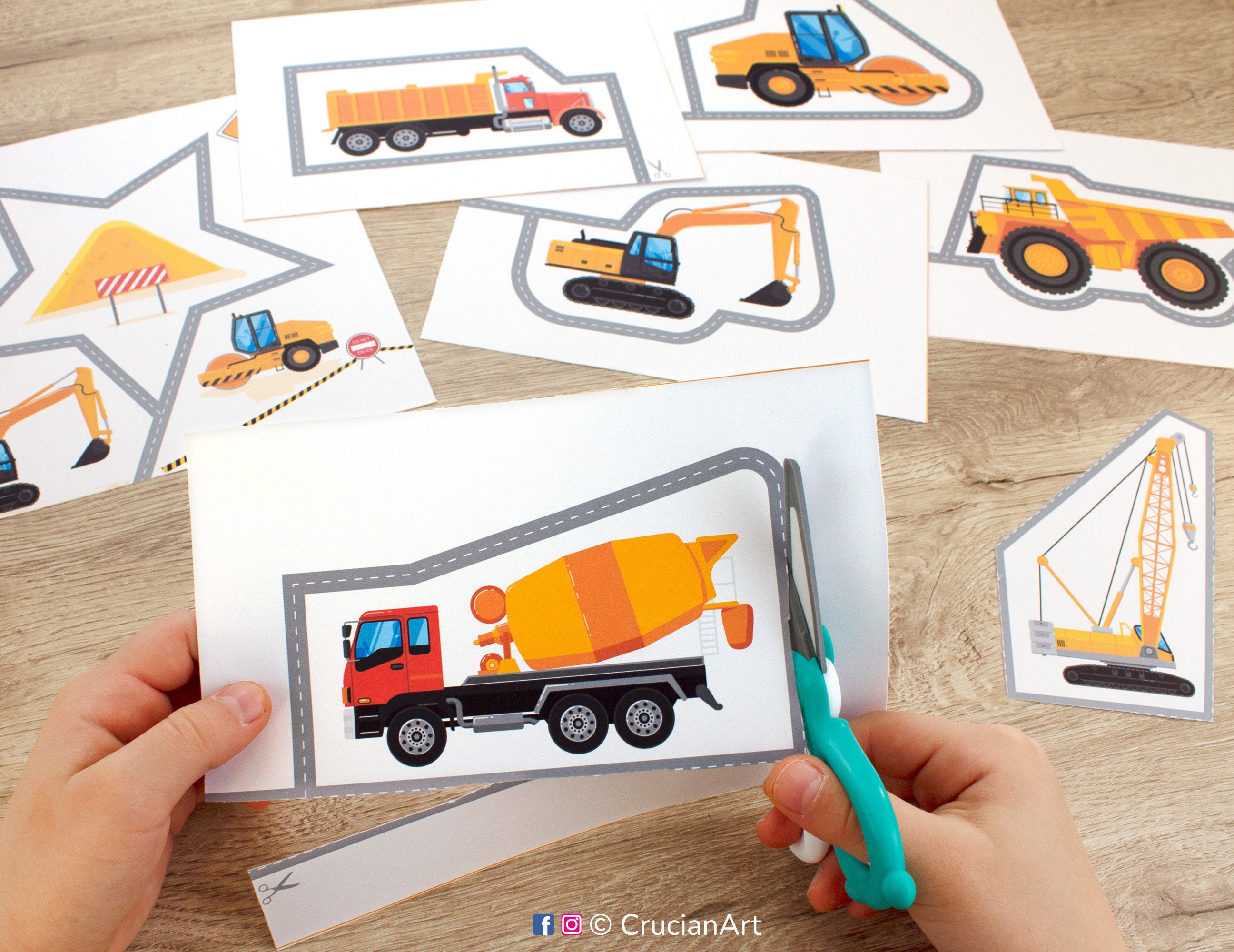 Construction Trucks Scissor Skills Activities. Printable Fine Motor ...