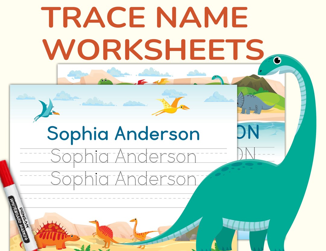 Custom Name Tracing Practice. Dinosaur Handwriting Trace Personalized ...