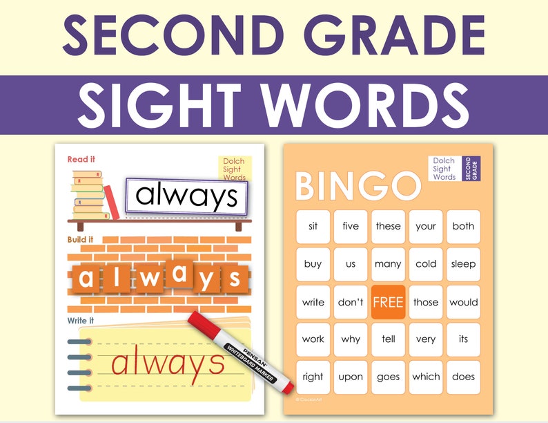 2nd Grade DOLCH Sight Words. Printable Second Grade Dolch - Etsy