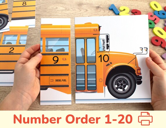 SCHOOL BUS Number Sequence Puzzle. Sequencing 1-10 11-20 | Etsy
