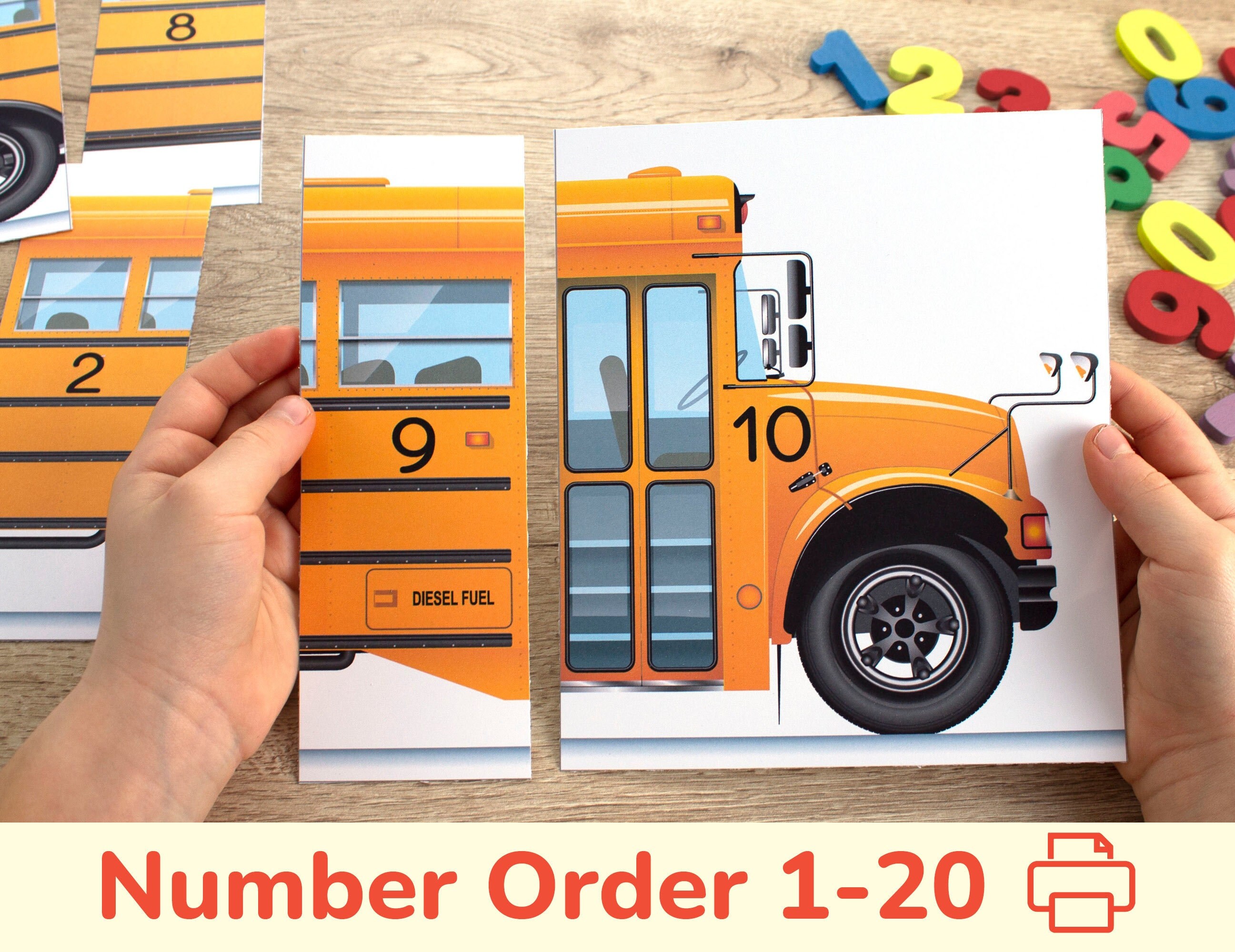 SCHOOL BUS Number Sequence Puzzle. Sequencing 1-10 11-20 | Etsy