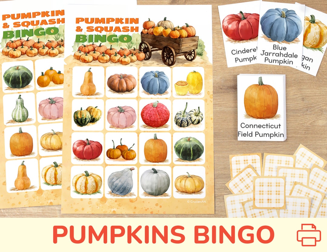 Pumpkins and Squashes Bingo Game: Printable Preschool, Kindergarten ...