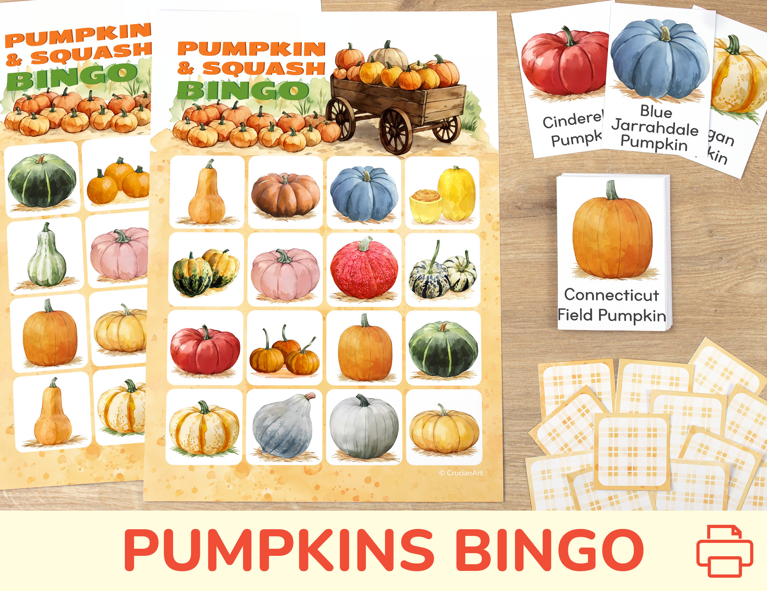 Pumpkins and Squashes Bingo Game: Printable Preschool, Kindergarten ...
