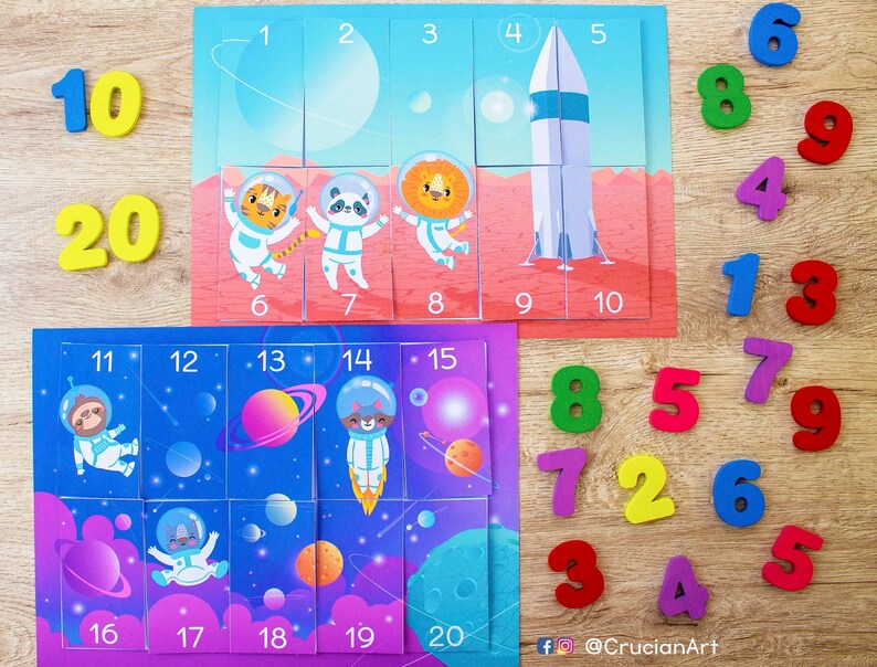 Space Theme Number Puzzle 1 20. Printable Preschool Activity | Etsy