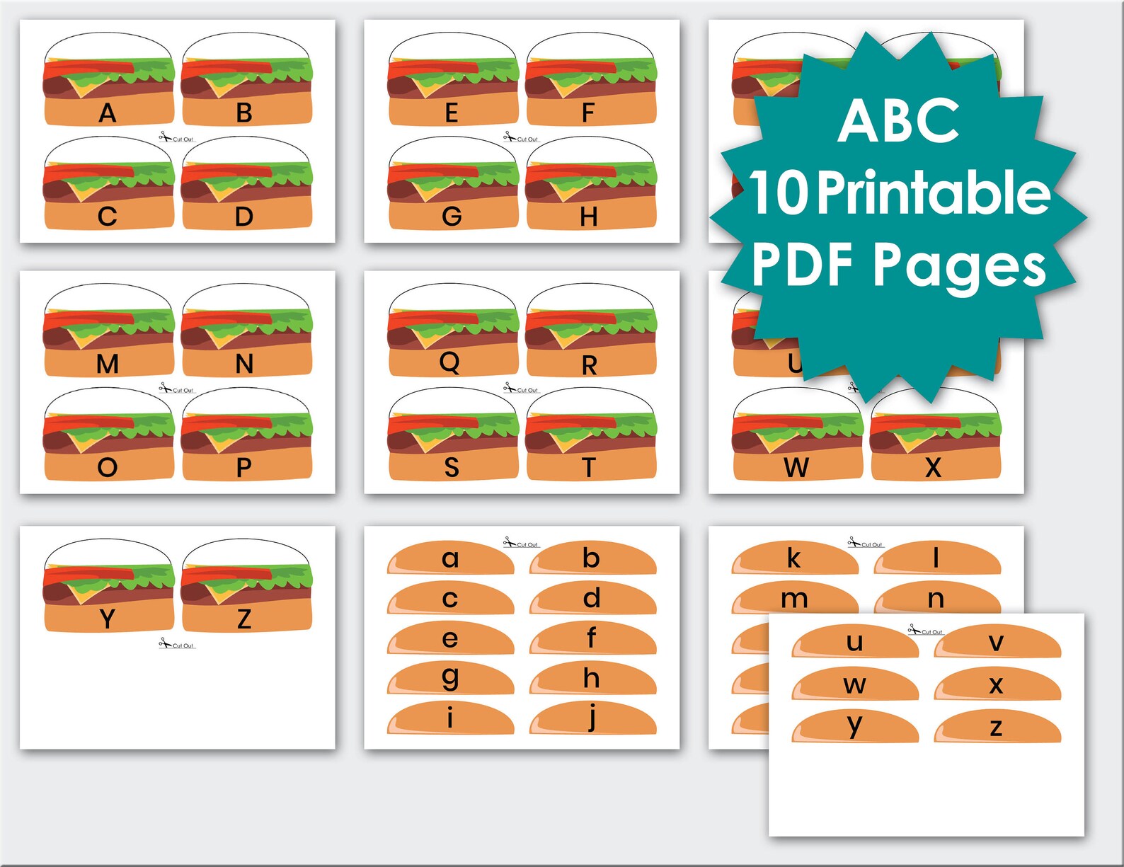 Burger Themed Alphabet. Uppercase and Lowercase Letters Matching ...