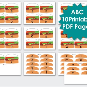Burger Themed Alphabet. Uppercase and Lowercase Letters Matching ...