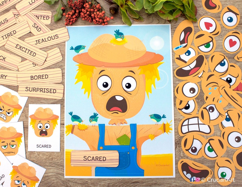 Scarecrow Emotions and Feelings Fall Printable Activity. Autumn Toddler ...