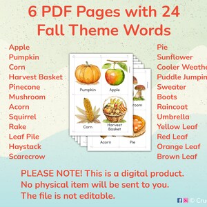 Fall Themed Flashcards for Seasonal Vocabulary Boosts. Toddler ...
