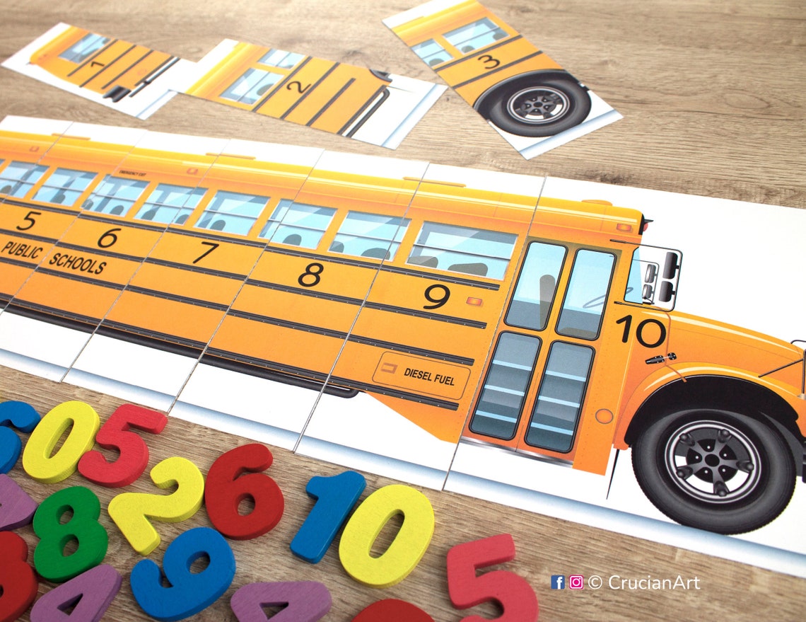SCHOOL BUS Number Sequence Puzzle. Sequencing 1-10 11-20 | Etsy