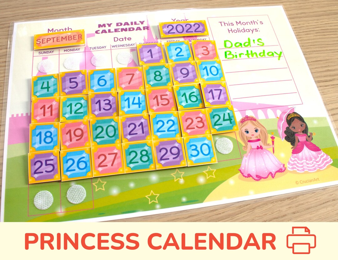 Princess Calendar for Girls. Printable Circle Time Activity. - Etsy