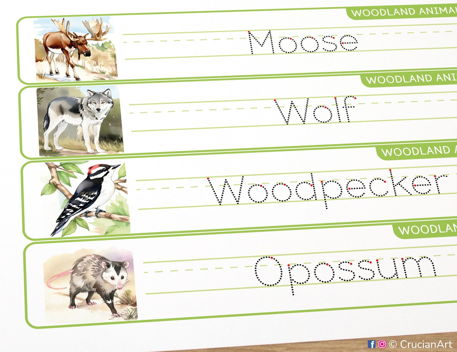 Woodland Animals Handwriting Worksheets: Printable Vocabulary Activity ...