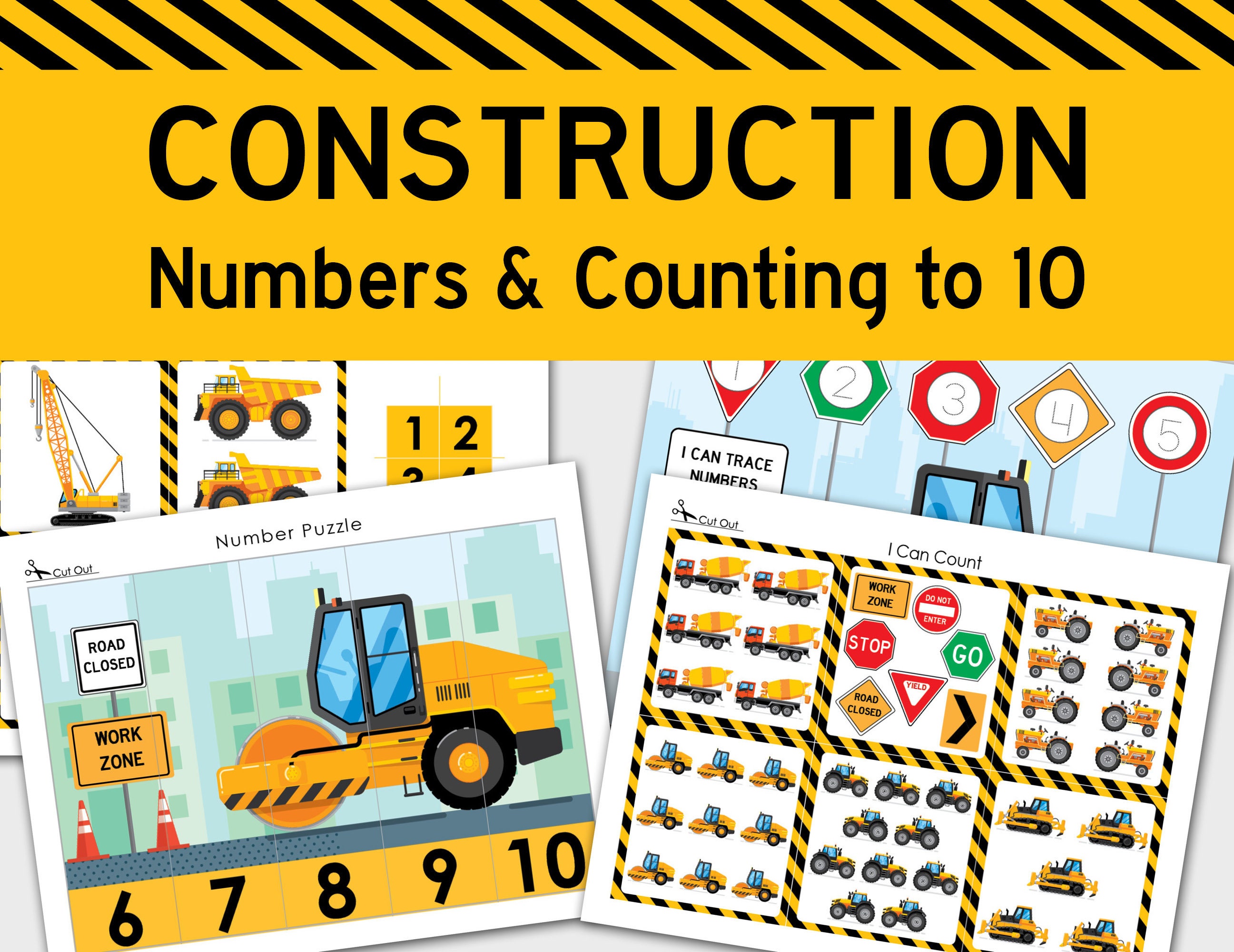 Construction Vehicles Numbers 1-10 & Counting Printable Busy Book ...