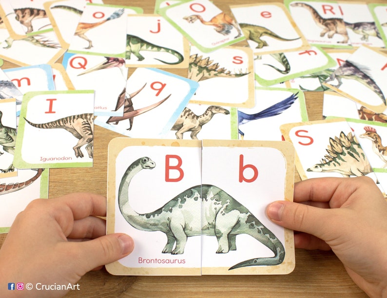 Dinosaur Alphabet Puzzle Pairs. Dino ABC Matching Cards. Toddler ...