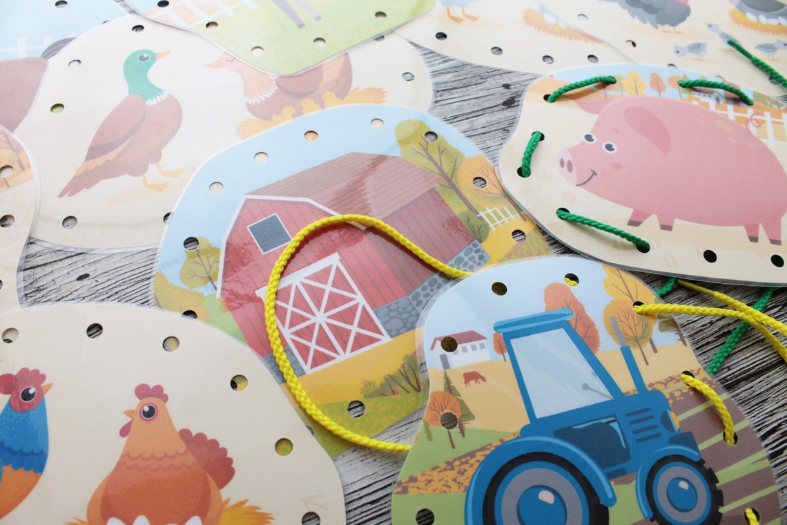 Farm Printable Lacing Card. Fine Motor Skill Tying Toy for Toddler - Etsy