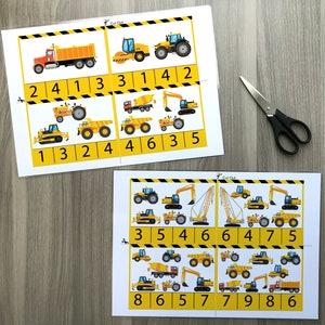 Count Clip Cards Numbers. Printable Construction Trucks. Homeschool ...