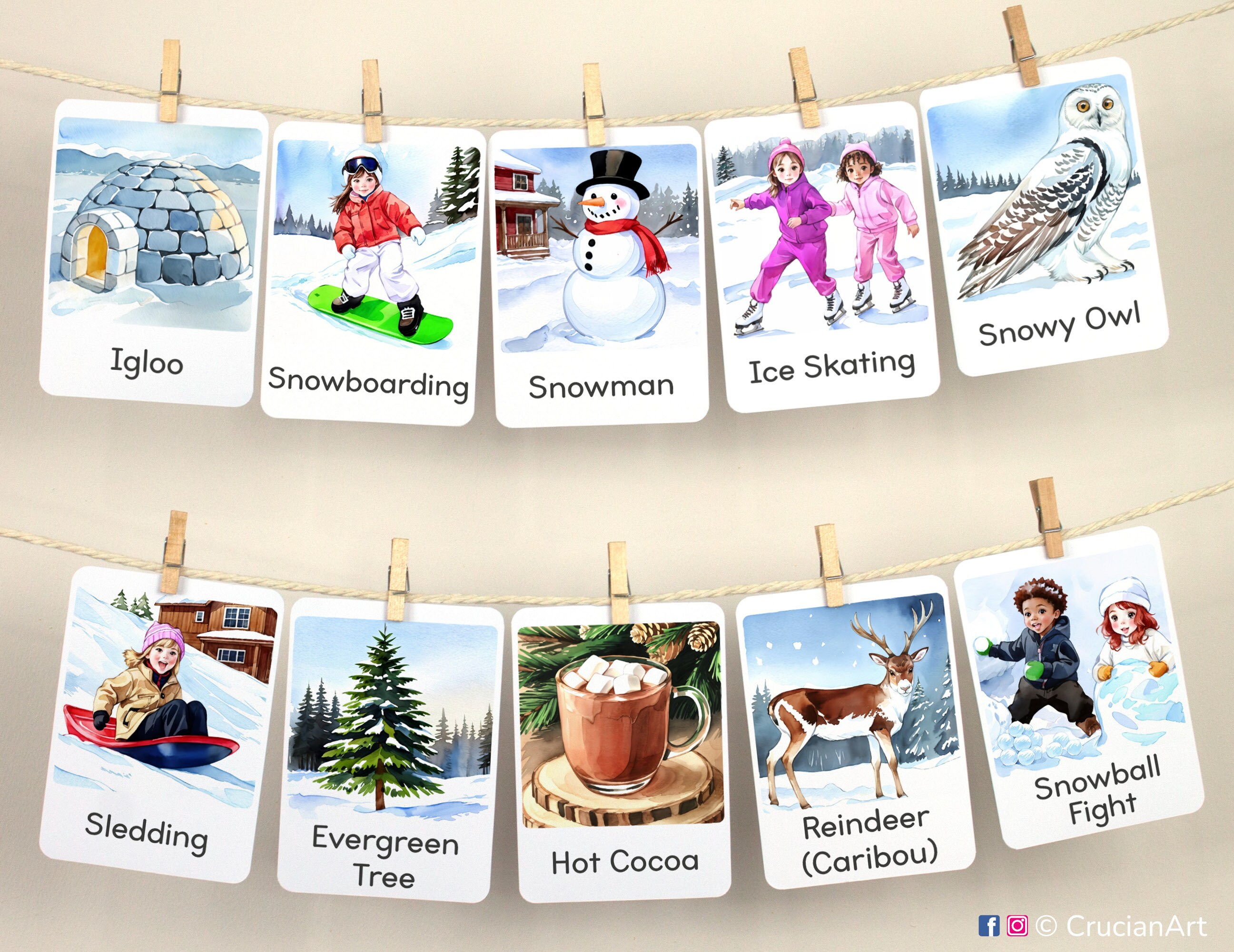 Winter Flashcards: Toddler Preschool Kindergarten Printable Flash Cards ...