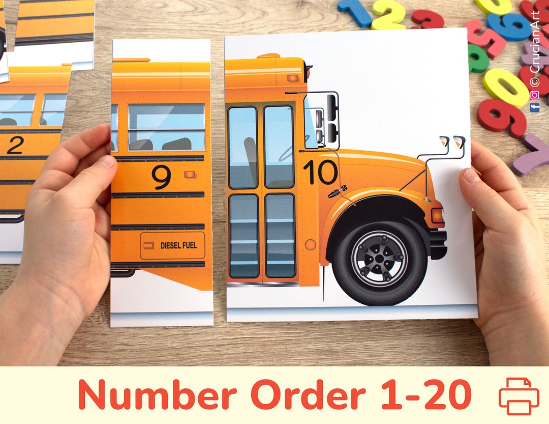 SCHOOL BUS Number Sequence Puzzle. Sequencing 1-10, 11-20 Printable ...