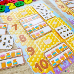 Honeybee Number 1-10 Match Printable Worksheet. Honey Bee Toddler and ...