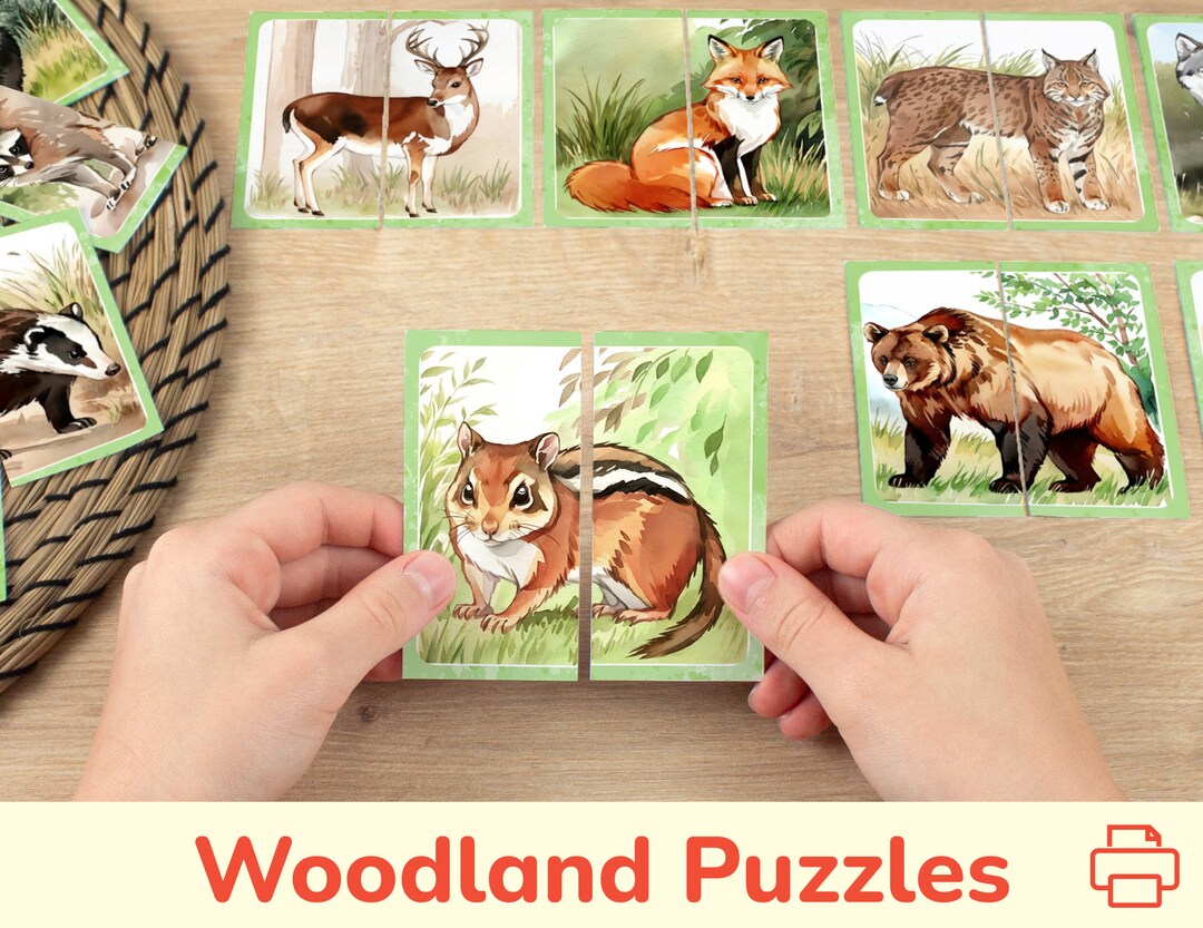 Woodland Animals Puzzle Pairs: Printable Match Cards for Toddlers ...