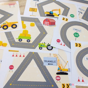 2D Shapes Printable Road Mat for Boys. Construction Truck Tracing ...