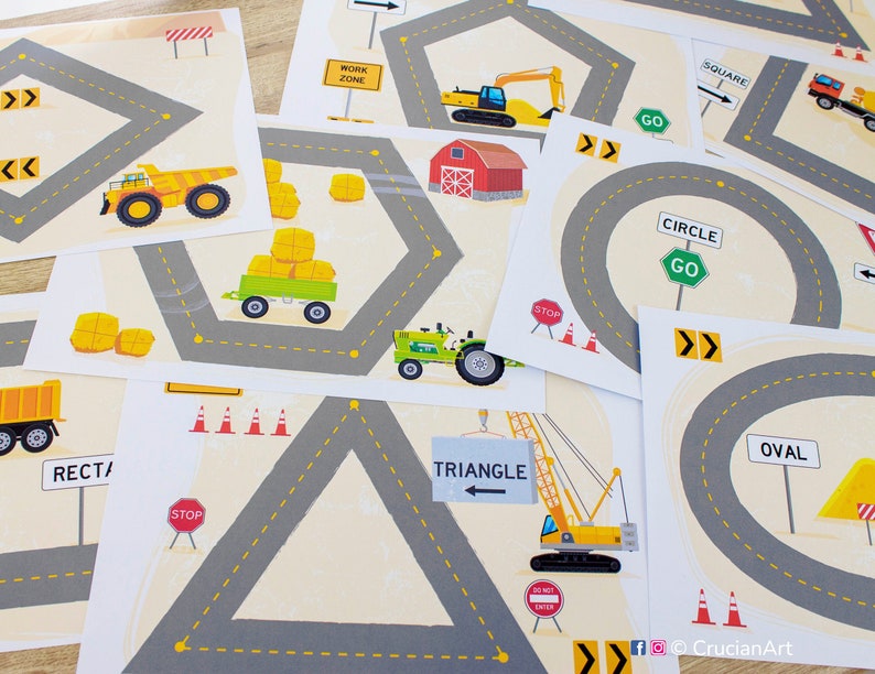 2D Shapes Printable Road Mat for Boys. Construction Truck - Etsy
