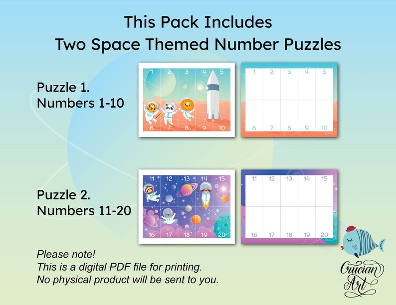Space Theme Number Puzzle 1 20. Printable Preschool Activity | Etsy