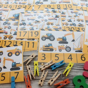 Count Clip Cards Numbers. Printable Construction Trucks. Homeschool ...