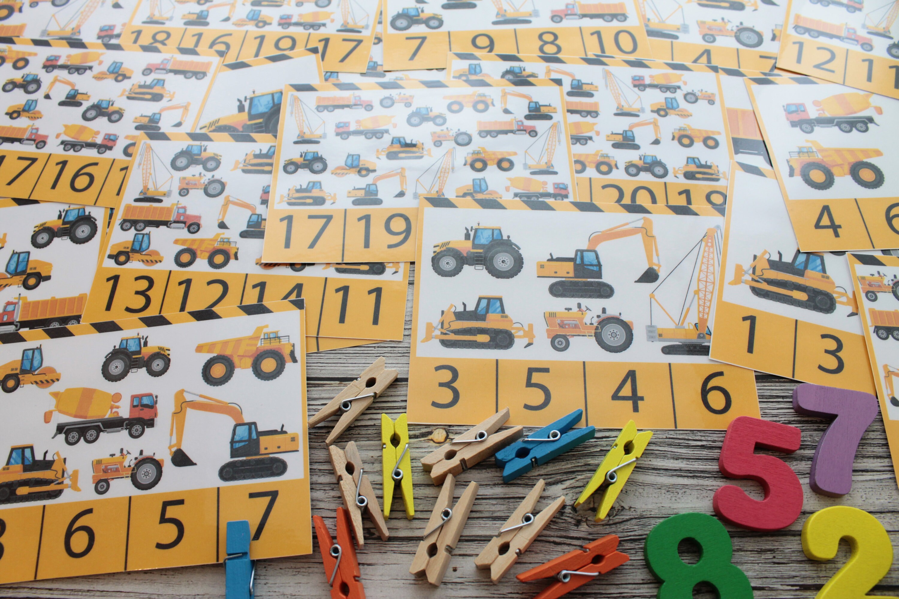 Count Clip Cards Numbers. Printable Construction Trucks. Homeschool ...