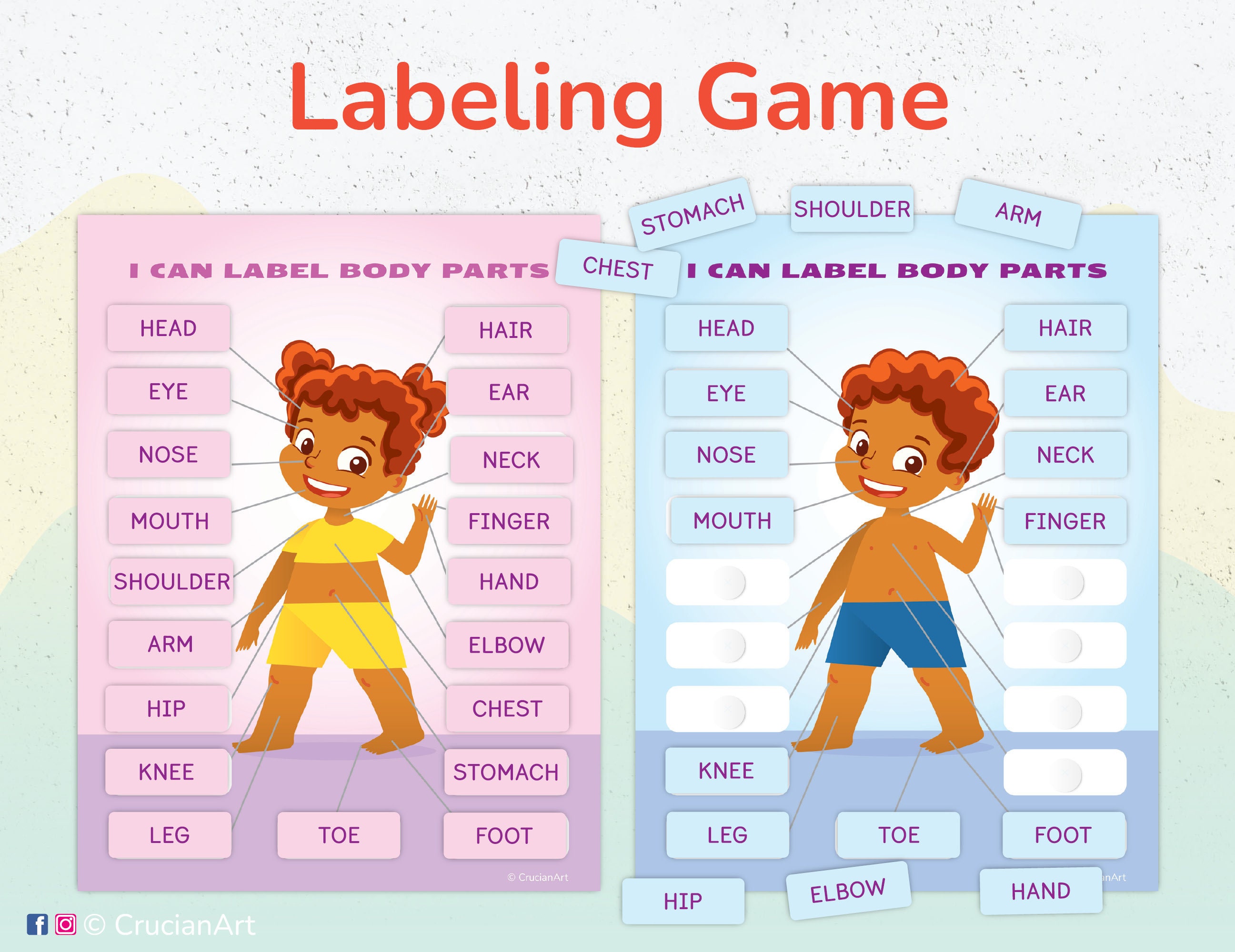 African American Body Parts and Face Parts Printable Activity. - Etsy ...